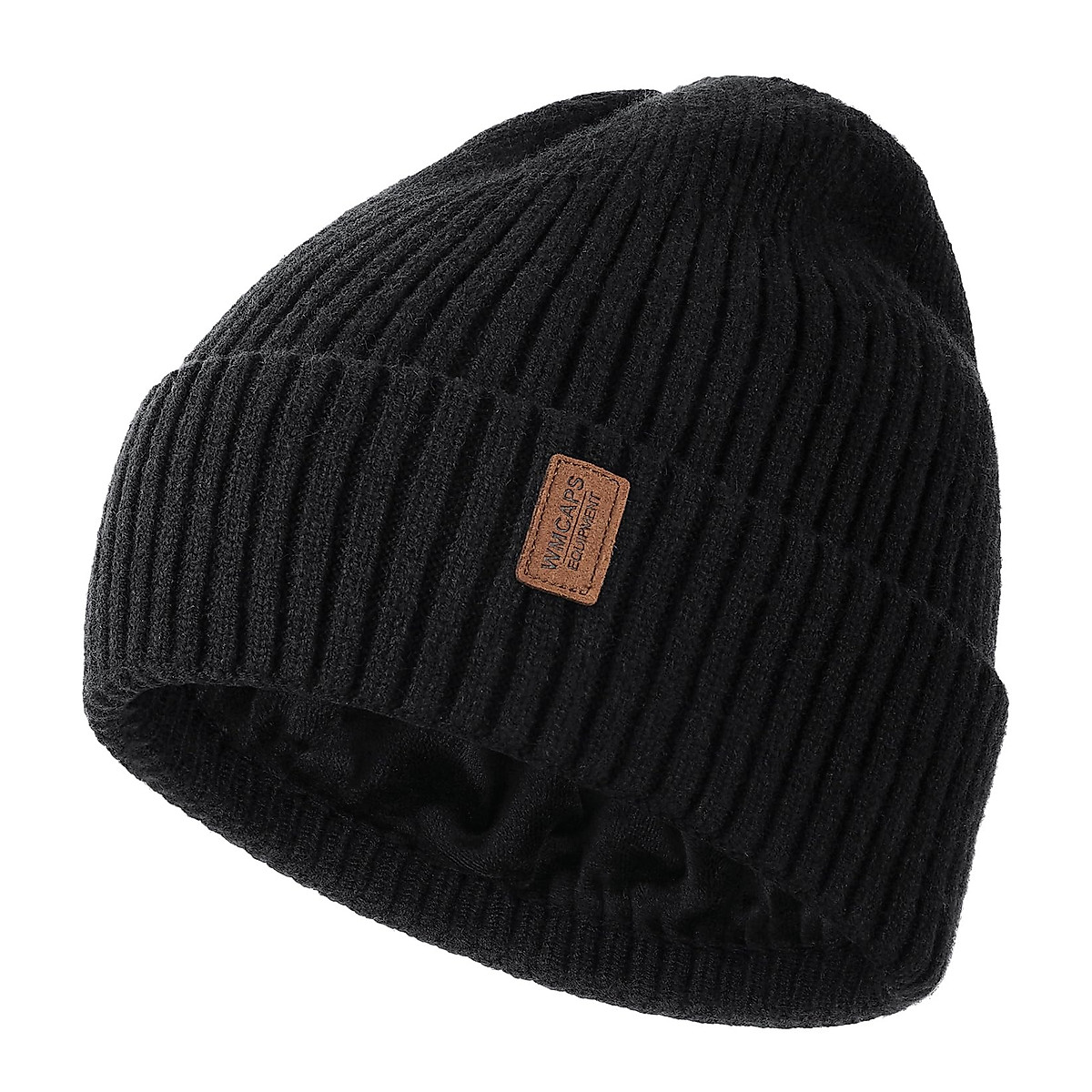 Wmcaps Warm Beanie for Men Women, Fleece Lined Beanie Warm Winter Caps Unisex Fashion Knit Cuffed Cap (Black)