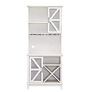 Home Source Microwave Stand 72" | Kitchen Pantry with Microwave Stand, Open Shelves, Mesh Doors | Includes Wine/Bottle Rack