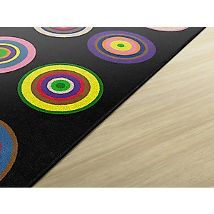 Flagship Carpets Color Rings Colorful Children's Area Rug for Kids Room Circle Seating Décor, Play Carpet for Teaching and Playing, Seats 20, 5'10" x 8'4", Black