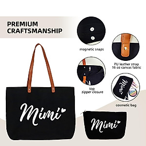 Lamyba Mothers Day Gifts for Mimi, Mini Gifts, Gifts for Mimi Grandma, Mimi Birthday Gifts, Mimi Tote Bag with Zipper, Black