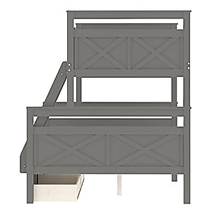 Merax Twin Over Full Bunk Bed with 2 Storage Drawers, Ladder and Guardrail, Can be Converted into 2 Separated beds, Grey