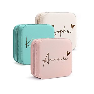 DayOfShe Personalized Name Jewelry Box for Women Girls Custom Travel Jewelry Case with Name for Bridesmaid Proposal Gifts, Travel Jewelry Box for Teen Girls Gifts