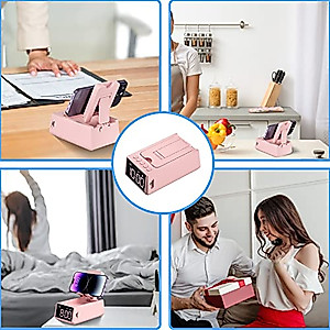 Deeyaple 3 in 1 Wireless Bluetooth Speaker with Loud Alarm Clock Cell Phone Stand TF Card Reader 12H Display Mic HD Surround Sound Kitchen Bedroom Office Cell Phone＆Tablet (Pink)