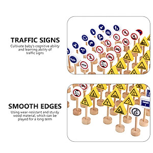 Wooden Road Construction Traffic Sign: 50pcs Toy Street Signs Small Toy Cars and Other Diecast Vehicles Wood Cars Toys Traffic Signs Toys