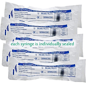 10 Pack 60ml Syringe, Large Plastic Syringes for Lipgloss, Catheter Tip Syringe Individual Sealed, with Measurement & Tip Cover, for Dispensing, Watering, Refilling, Feed, Oil Glue Applicator