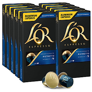L'OR DECAF Espresso Capsules, 100 Count DECAF Ristretto, Single-Serve Aluminum Coffee Capsules Compatible with the L'OR BARISTA System & *Nespresso Original Machines