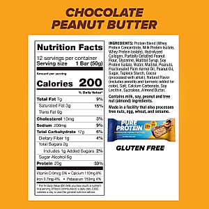 Pure Protein Bars, High Protein, Nutritious Snacks to Support Energy, Low Sugar, Gluten Free, Chocolate Peanut Butter, 1.76oz, 12 Count (Packaging May Vary)