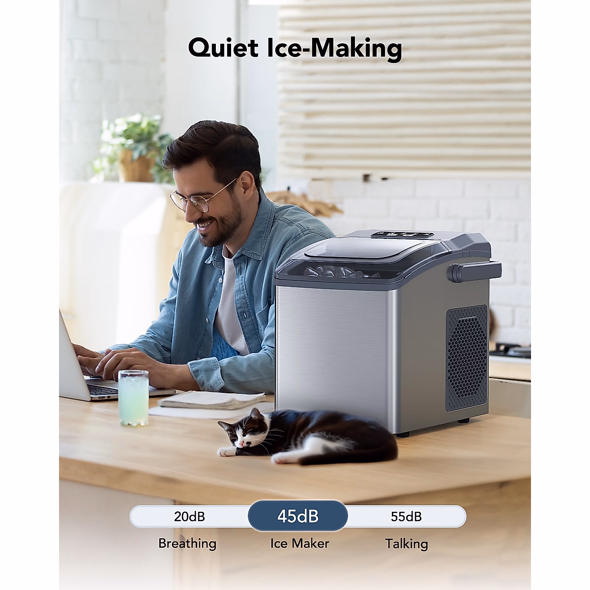 BEBISUNY Ice Makers Countertop - Ice Maker Machine 6 Mins 9 Bullet Ice, 26 Lbs/24 Hrs, Portable Countertop Ice Maker with Self Cleaning Function, Ice Maker for Home/Kitchen/Party, Stainless Steel