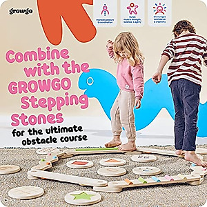 GROWGO Montessori Toddler Balance Beam with Stepping Stones for Kids - Set of 6 Wooden Balance Beam with Set of 12 Balance Stepping Stones