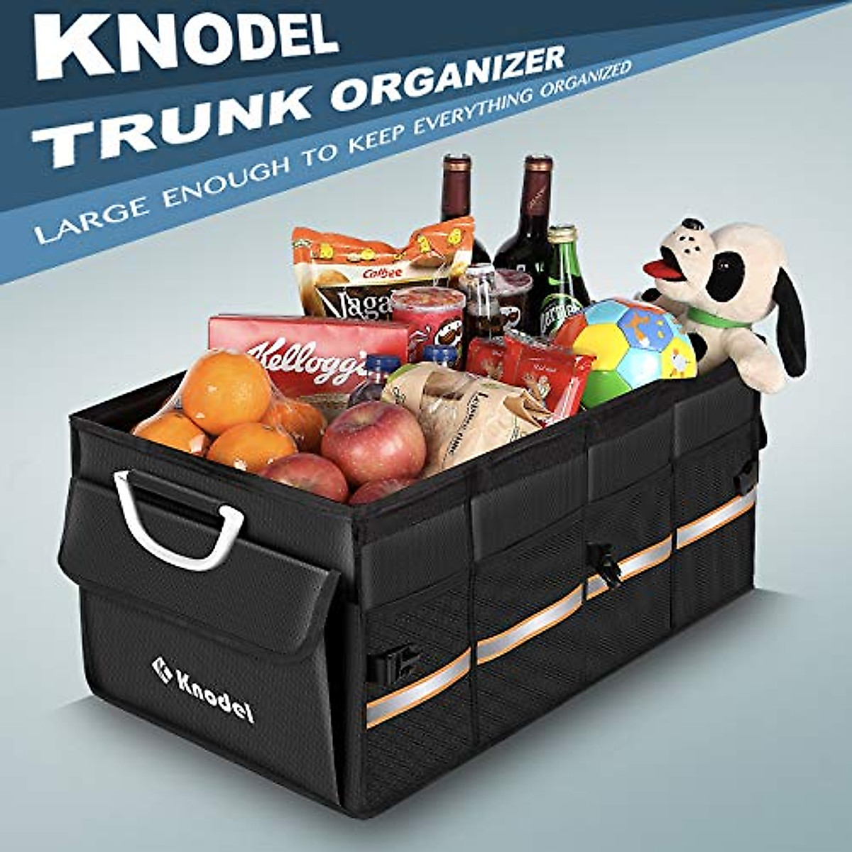 K KNODEL Car Trunk Organizer, Trunk Organizer With Lid, Heavy Duty Collapsible Trunk Storage Organizer for SUV, Truck, Car Cargo Trunk Organizer with Lid (Medium, Gray)