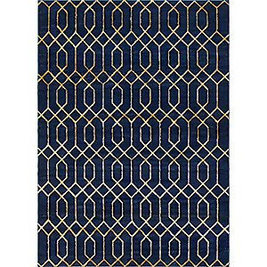 Unique Loom Glam Collection Geometric, Trellis, Metallics, Modern, Chic Area Rug, 9 ft 0 in x 12 ft 0 in, Navy Blue/Gold