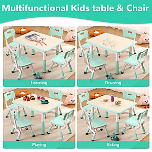 MilleLoom Kids Table and 4 Chairs Set, Height Adjustable Desk for Ages 2-8,Arts & Crafts Table,Graffiti Desktop, Non-Slip Legs, Max 300lbs, Children Multi-Activity Table for Classrooms,Daycares,Home