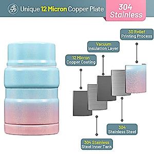 Charcy 17 Ounce Kids Thermos for Hot Food - Soup Thermos with Folding Spoon - Insulated Food Jar for Hot & Cold Food - Powder Blue&Pink