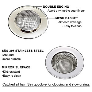 Seatery 1.50" Bathtub Strainers, Bathroom Sink Strainers, Shower Drain Hair Catcher, Drain Strainer for Laundry, Mop Pool, Utility, Slop, RV Sink, Stainless Steel, Pack-2