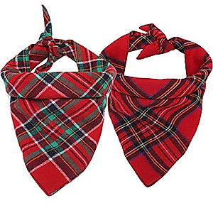 1/2 Pack Christmas Pet Dog Bandanas Triangle Bibs Scarf,Double-Cotton Plaid Printing Kerchief Set for Small Medium Size Dogs (2 Pack Single-Cotton Size S, Style 1)