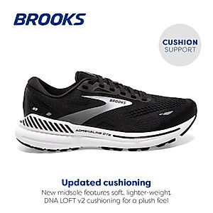 Brooks Men’s Adrenaline GTS 23 Supportive Running Shoe - Black/White/Silver - 9.5 Medium
