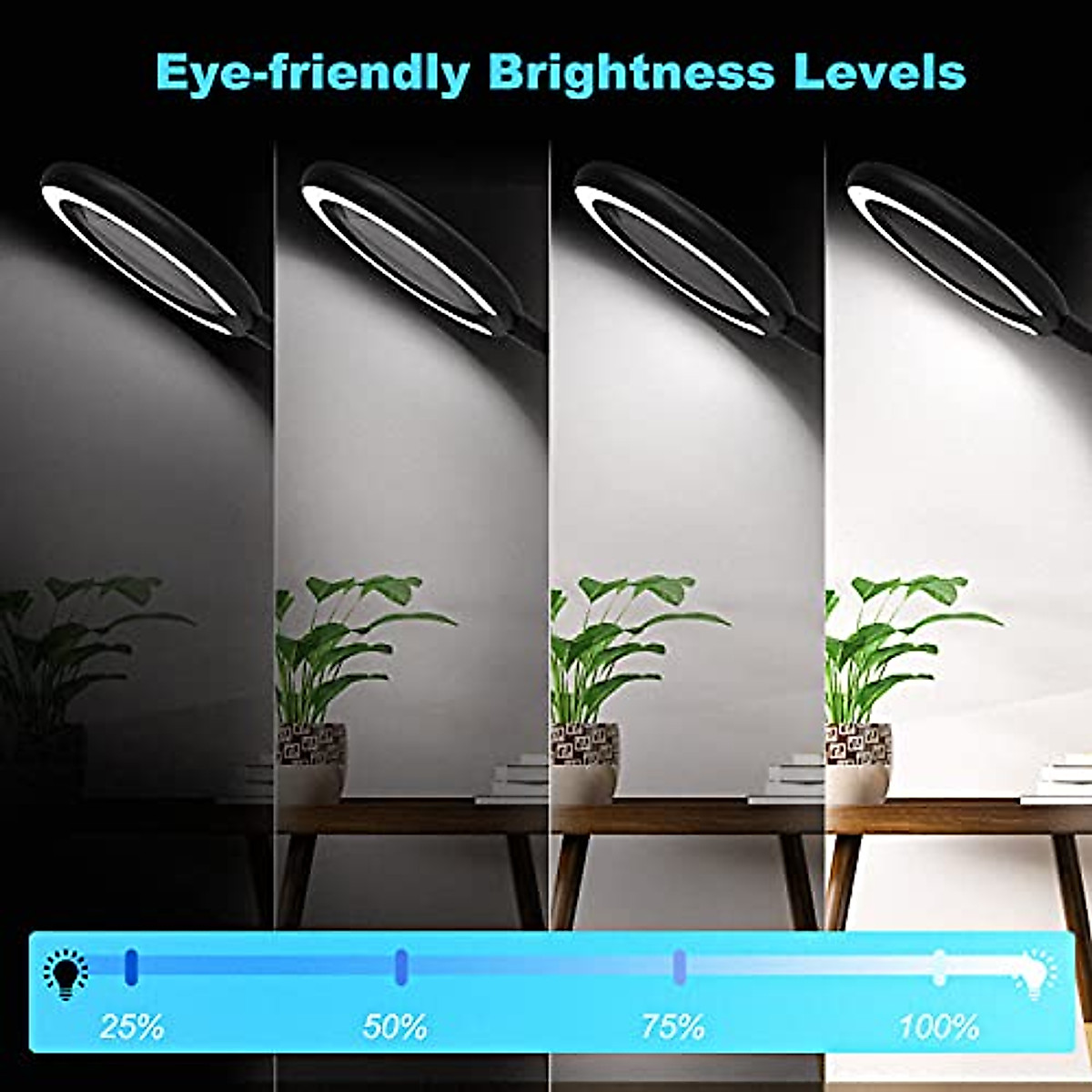 5X Rechargeable Magnifying Glass with Light and Stand, Raweao Dimmable Lighted Magnifying Lamp Glass Hands Free for Reading, Close Work, Hobbies, Crafts