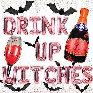 LaVenty Rose Gold Witches Balloons Cheers Witches Decoration Drink Up Witches Banner Cheers Witches Sign Witches Party Decoration Halloween Bachelorette Party Decoration