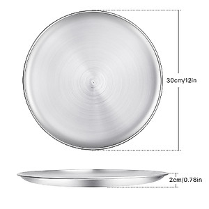 Worldity Pizza Serving Tray, 12 Inch Stainless Steel Pizza Pan, Food Grade Safe Pizza Pans, Round Pizza Tray for Oven, Pizza Plate for Pie, Cookie, Dishwasher Safe(4 Pack)