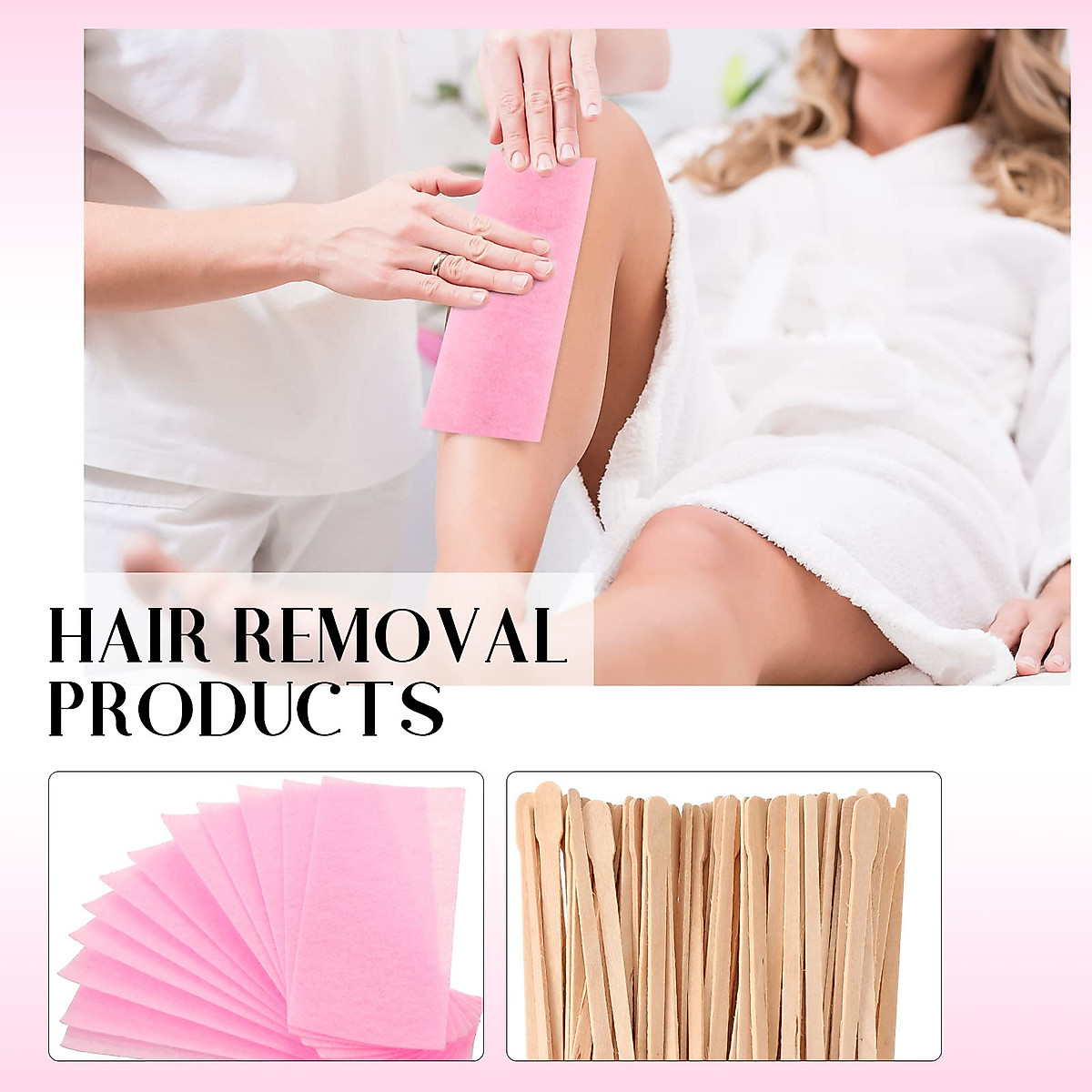 625 Pieces Wax Strips and Sticks Kit Includes 400 Pieces Waxing Strips Hair Removal Non Woven Wax Strips and 225 Pieces Wooden Smooth Wax Applicator Sticks for Women Body Facial Skin Hair Removal