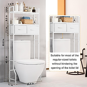 ETELI 3-Tier Over The Toilet Storage Cabinet with Fabric Drawers Toilet Shelf Organizer with 4 Hooks Freestanding Bathroom Space Saver White