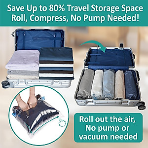 12 Roll Up Space Saver Bags for Travel, Travel Compression Bags for Packing & Clothes, No Pump or Vacuum Needed