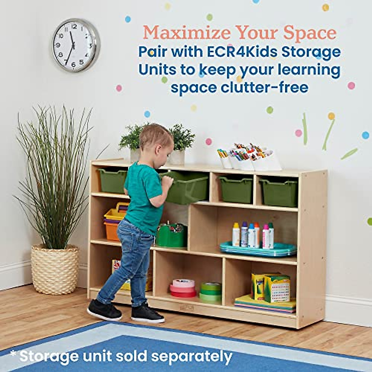 ECR4Kids Scoop Front Storage Bin, Multipurpose Organization, Hunter Green, 5-Piece