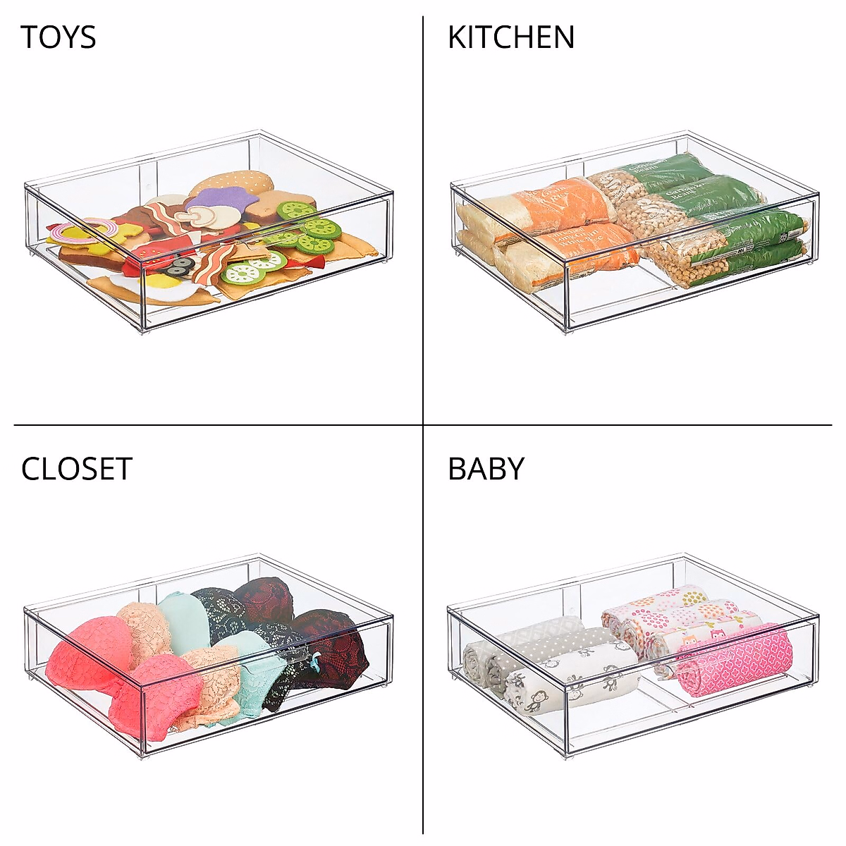 mDesign Wide Plastic Stackable Bathroom Storage Organizer Bin with Pull Out Drawer for Cabinet, Vanity, Shelf, Cupboard, Cabinet, Countertop, or Closet Organization - Lumiere Collection - Clear