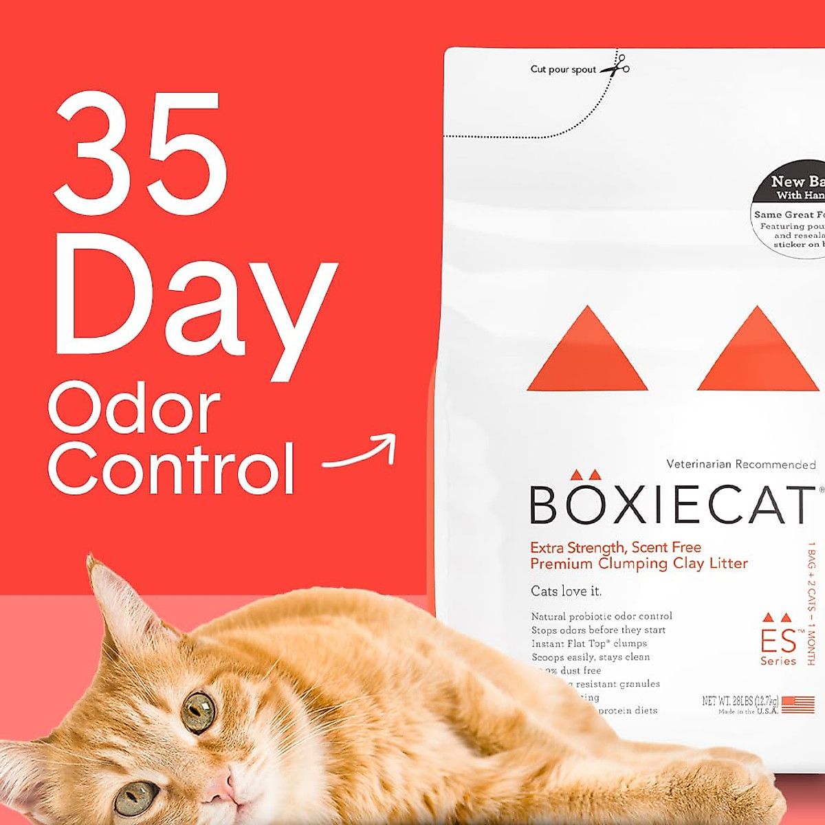 Boxie Extra Strength Cat Litter, 35-Day Odor Control, Clumping Clay, 28lb
