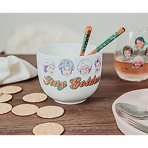 The Golden Girls "Stay Golden" Japanese Ceramic Dinnerware Set | Includes 20-Ounce Ramen Noodle Bowl and Wooden Chopsticks | Asian Food Dish Set For Home & Kitchen | 80s TV Show Gifts and Collectibles