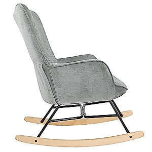 DAGONHIL Nursery Rocking Chair Armchair for Mom and Baby Modern Glider Chair with Soft Seat and High Backrest for Nursery Living Room Bedroom Balcony Offices Grey