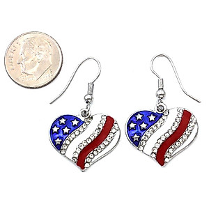 SoulBreezeCollection Patriotic American USA Flag Heart Dangle Drop Earrings 4th of July Independence Day Gift (Heart Hook)