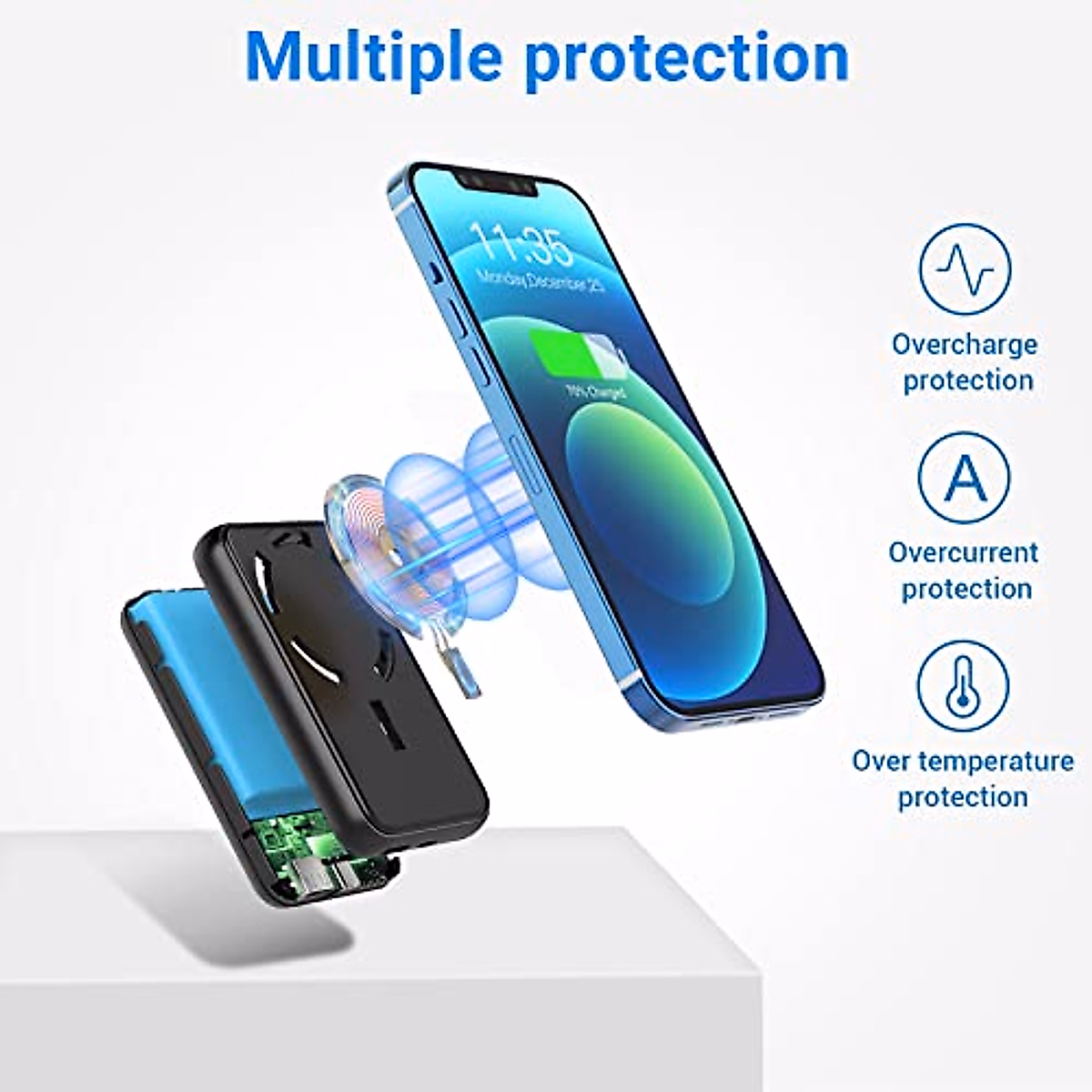 HERRBOL Magnetic Wireless Charger, Power Bank with USB-C Cable,Fast Magnetic Wireless Portable Charger Gife for iPhone 14 13 12/12 Pro / 12 Pro Max / 12 Mini（Black）