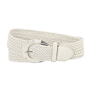 Allegra K Woven Waist Belts Wide Braided Belts for Women Dress Metal Buckle 65-88cm/25.59-34.65" Cream