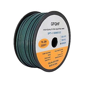 GFQHF 250FT SPT-1 Green Electrical Wire,UL Listed 18/2 Zip Cord Wire 18 Gauge Wire,Work with SPT-1 Vampire Plug
