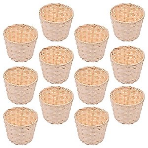 Kisangel 12Pcs Mini Woven Basket Miniature Flower Basket Dollhouse Picnic Basket Tiny Party Favor Container Farmhouse Decor for Fairy Garden Accessory