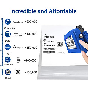 Phezer Mini Handheld Inkjet Printer PC11 for All Materials, with Touch Screen and Quick-Drying Ink Cartridge, Portable Pocket Marking Device for Label/Date/Barcode/Logo/Qrcode/Batch Number/Image
