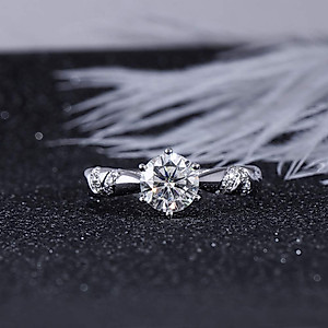 DovEggs Moissanite Engagement Ring for Women 1ct 6.5mm G-H-I Color Heart Arrows Cut Moissanite Solitaire 14k Gold QUALITY Silver Engagement Wedding Ring with Accents(5)