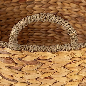 Household Essentials Rectangular Handwoven Water Hyacinth and Seagrass Basket with Handles, Natural