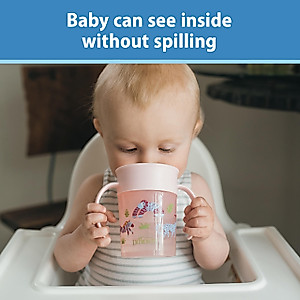 Dr. Brown's Milestones Cheers 360 Cup Spoutless Transition Cup with Handles for Easy Grip and Leak-Free Learning, Pink Safari, 7 oz/200 mL