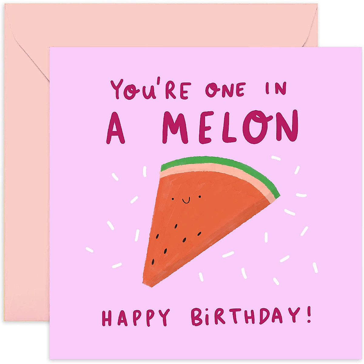 Old English Co. Funny One In A Melon Birthday Card for Her - Cute Birthday Greeting Card Daughter, Sister, Niece, Mum - Colourful Playful Watermelon Card Design for Women | Blank Inside with Envelope