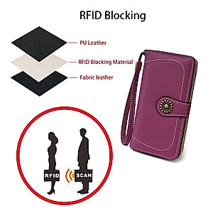 OPAGE Wallets for Women PU Leather Credit Card Holder with RFID Blocking Large Capacity Wristlet