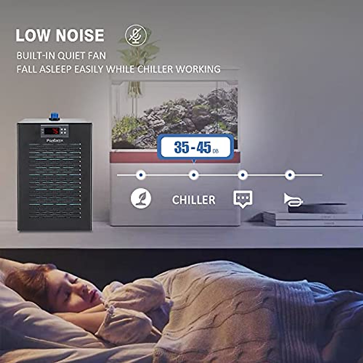 Poafamx Aquarium Chiller 42gal 1/10 HP Hydroponics Water Chiller for Home Use Fish Axolotl Coral Shrimp Farming 110V with Pump and Pipe