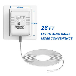 Xwartre UL Certified Thermostat C Wire 24V Transformer, White Adapter Compatible with Honeywell, Nest, Emerson, Ecobee, Wyze Thermostat and Most Doorbells (26FT Power Cable)