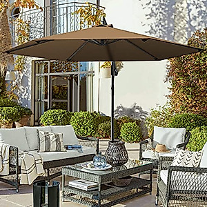 Greesum Offset Umbrella 10FT Cantilever Patio Hanging Umbrella Outdoor Market Umbrella with Crank and Cross Base (Brown)