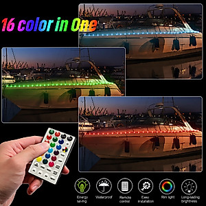 LED Boat Strip Lights, 16.4Ft Remote Control Boat Lights, 16 Color Change, Waterproof Boat Interior Light, Boat Deck Light, Bright at Night, Good for Pontoon Boat, Bass Boat, Fishing Boat,Yacht,Vessel