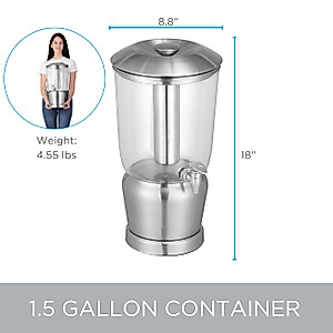 BirdRock Home 1.5 Gallon Stainless Steel Beverage Dispenser with Ice Container, Stand & Spigot - Round - BPA Free Clear Acrylic