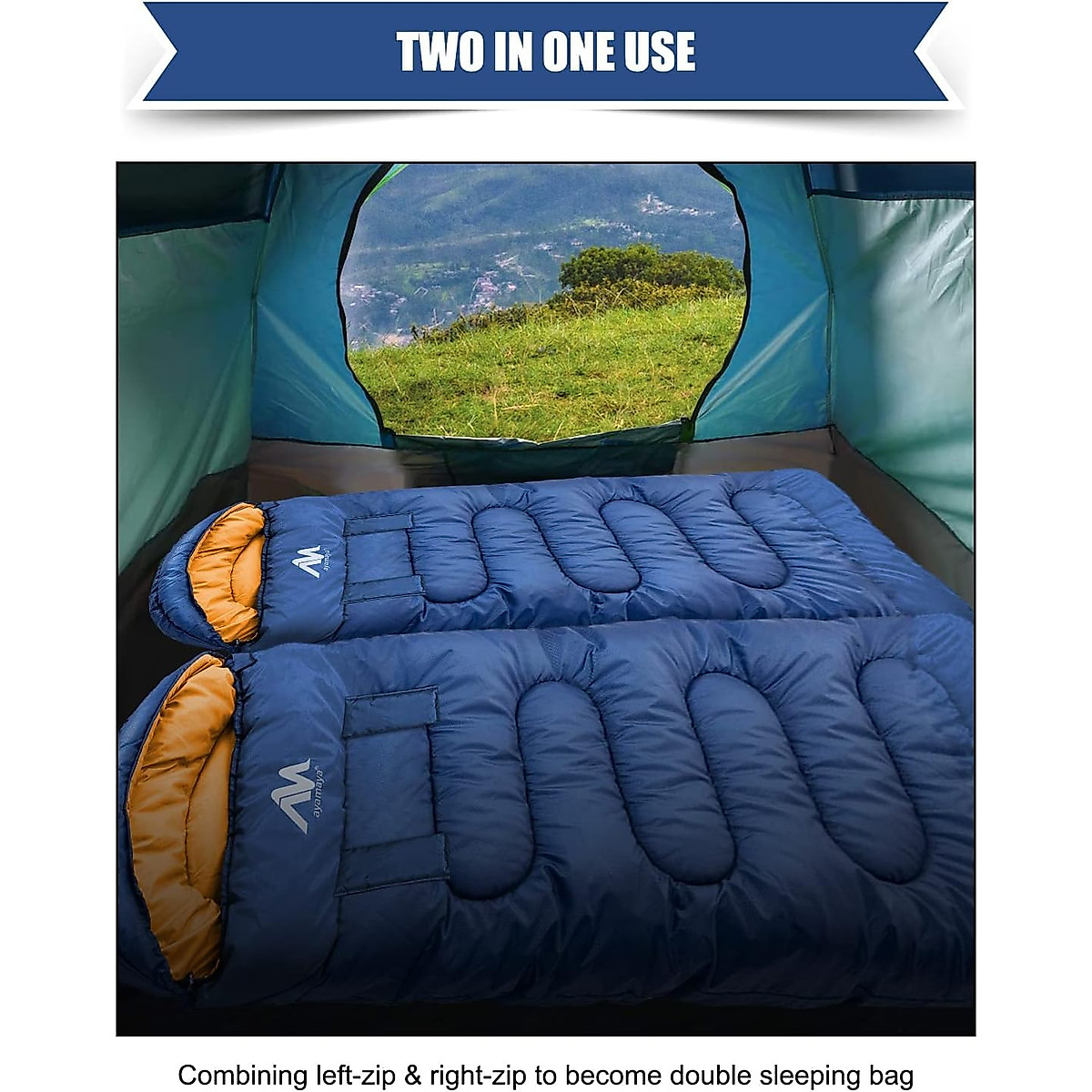 Sleeping Bags for Adults, AYAMAYA Backpacking Sleeping Bag Lightweight Compact Wearable Sleeping Bags with Arm Holes,2 Double Person Camping Gear for Cold Weather Hiking Family 3 Season