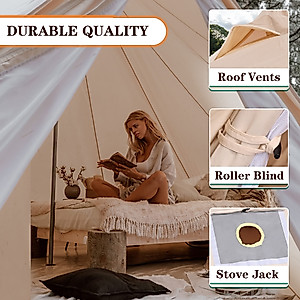 LETKIND Canvas Tent with Stove Jack, 4 Season Waterproof Camping Tent 4/6 Person Luxury Outdoor Glamping Yurt for Camping, Cotton Bell Tent for Winter Camping for Hunting Party