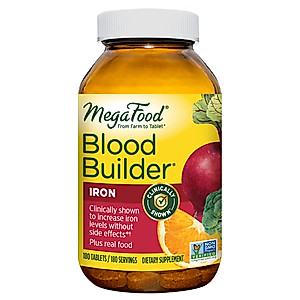 MegaFood Blood Builder - Iron Supplement Clinically Shown to Increase Iron Levels without Side Effects - Energy Support with Iron, Vitamins C and B12, and Folic Acid - Vegan - 180 Tabs